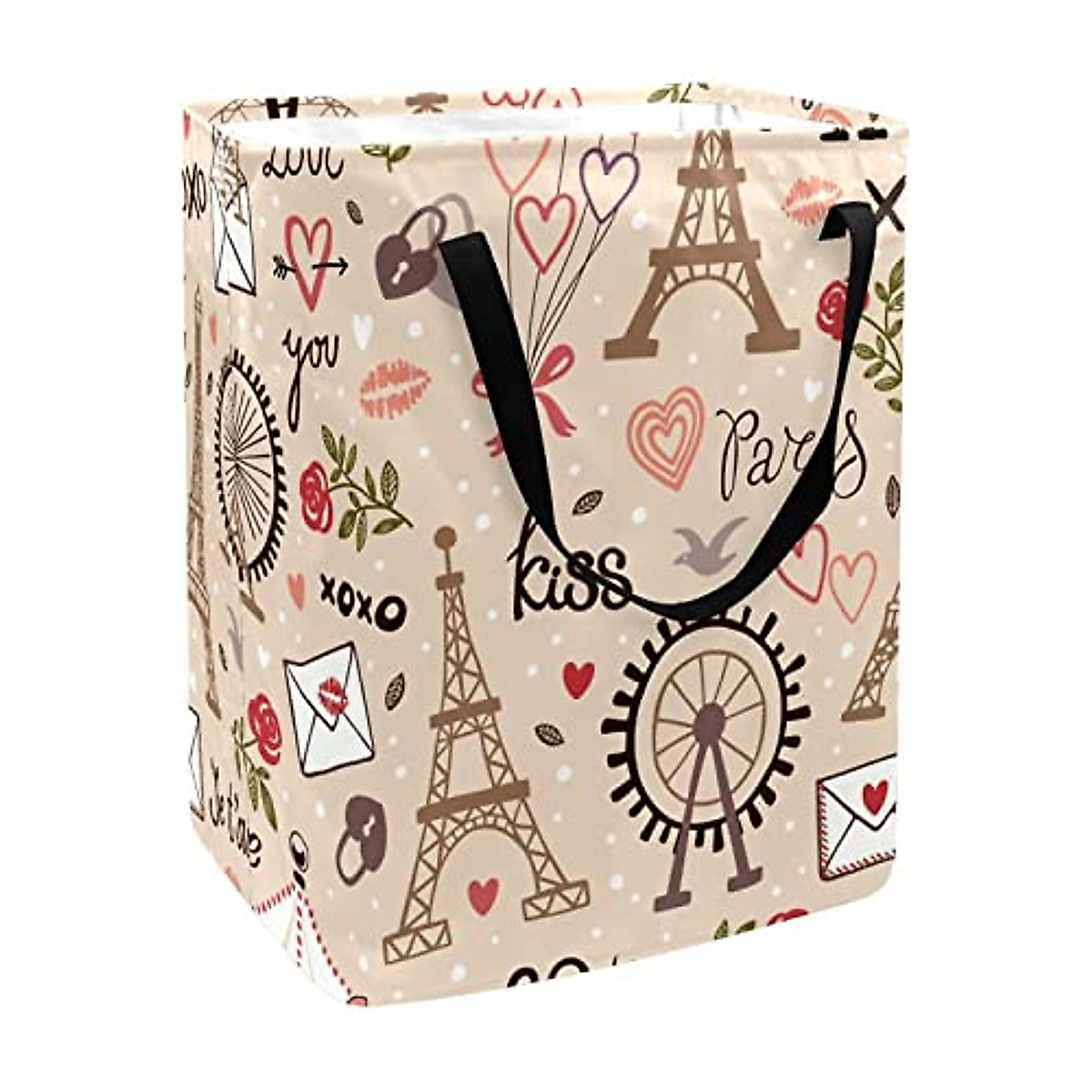 Romantic Pari Elffel Tower Print Collapsible Laundry Hamper, 60L Waterproof Laundry Baskets Washing Bin Clothes Toys Storage for Dorm Bathroom Bedroom