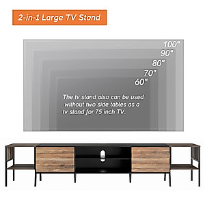 WAMPAT Mid-Century TV Stand for 100 Inch TV, Wood Entertainment Center for 85 90 95 inch TV Console Table with Open Storage for Living Room Bedroom,Black&Brown