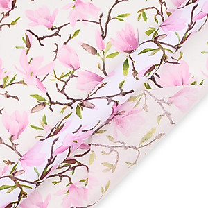 100 Sheets Pink Magnolia Flowers Printed Tissue Paper Floral Pattern and Leaves Art Decorative Tissue for Gift Wrapping Supplies