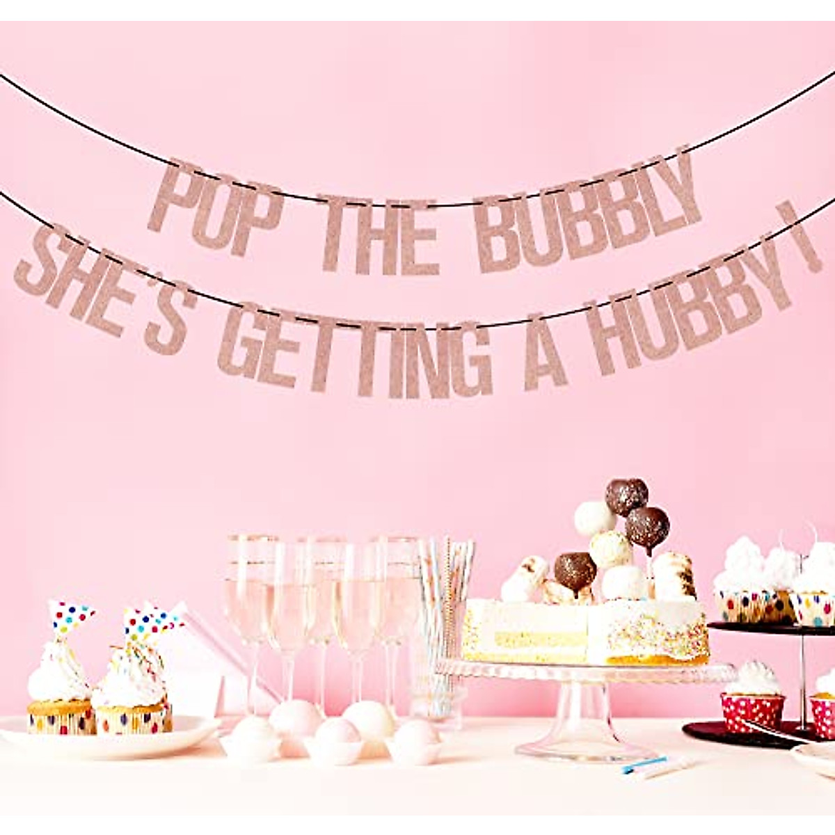 Pop the Bubbly She's Getting a Hubby! Banner, Bachelorette Party Decorations, Bridal Shower Decorations, Engagement Party Decorations, Bride to Be Decorations, Bachelorette Banner Rose Gold Glitter