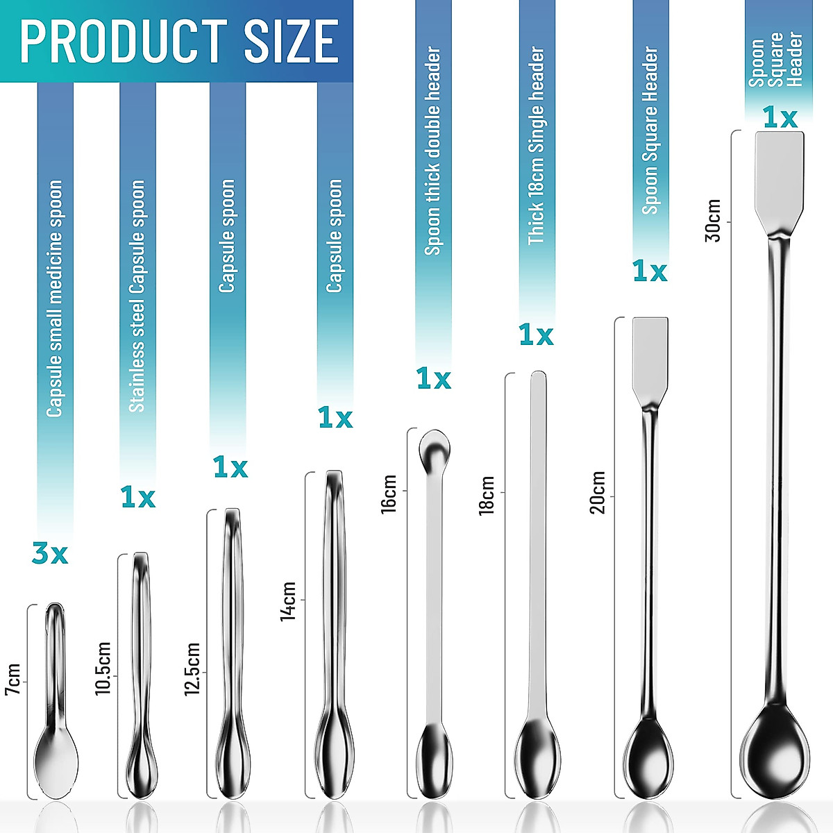 10Pcs Lab Spatula Set, Capsule Filling Kit Tiny Spoons Stainless Steel, Capsule Filler Medicine Spoon and Micro Spatula, Chemistry Lab Equipment Sampling Spoon