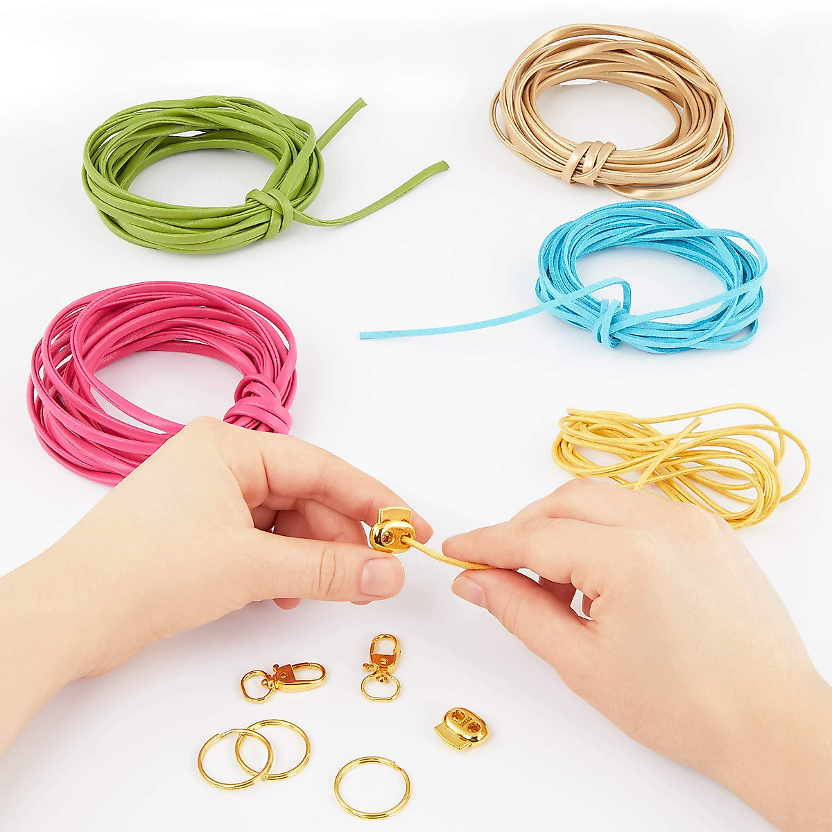 Craftabelle – Suede, Braid, & Leatherette Creation Kit – Bracelet Making Kit – 25pc Jewelry Set with Colored Straps – DIY Jewelry Kits for Kids Aged 8 Years +
