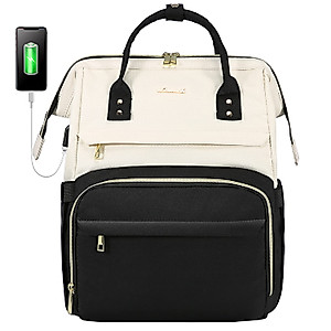 LOVEVOOK Laptop Backpack for Women Fashion Business Computer Backpacks Travel Bags Purse Student Bookbag Teacher Doctor Nurse Work Backpack with USB Port, Fits 17-Inch Laptop Beige-Black