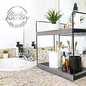 Hidden Haven - Upgraded - 2 Tier Wooden Countertop Organizer Lightly Lacquered to Resist Water and Stains - Multi-Use Organizer - Bathroom Organizer, Kitchen Organizer (Smoked Ash)