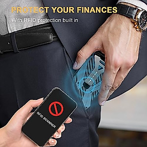 Poaivel Men's Minimalist Credit Card Holder, Metal Money Clip Wallet with Clear ID Badge Holder, Carbon Fiber Wallet, Ultra-Thin Tactical Wallet, Holds 16 Cards Plus Cash (Navy Blue)