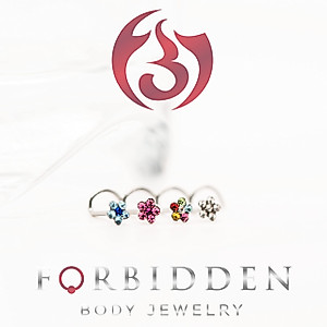 Forbidden Body Jewelry Flower Nose Rings, Flower nose ring, Flower Nose Stud, Nose Rings (18g Clear) Surgical Steel Crystal Flower, Nose Ring With Flower, Top Nose Stud