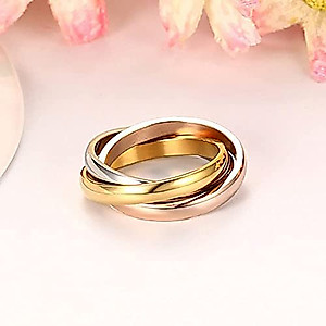 MYNENEY Women Minimalist Promise Ring Triple Interlocked Rolling Rings Size 4-45