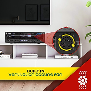 Home Audio Power Amplifier System - 300W 4 Channel Theater Power Stereo Sound Receiver Box Entertainment w/ USB, RCA, AUX, Mic w/ Echo, LED, Remote - For Speaker, iPhone, PA, Studio Use - Pyle PT390AU