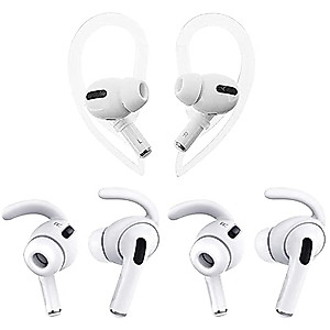 ALXCD Earhook Ear Tips Replacement for Air Pods Pro, 1 Pair Over-Ear Soft Silicon Ear Hook & 2 Pairs in-Ear Silicone Ear Tips in 1 Set [Anti Lost] [Anti Slip], Fit for Air Pods Pro (1C+2S) White