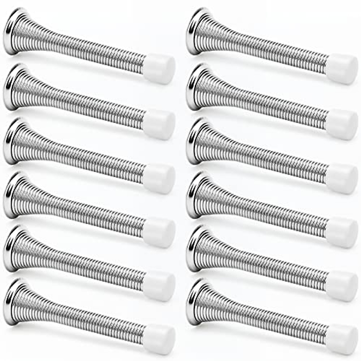 MaxGear 12 Pack Door Stoppers, 3-1/4" Brushed Satin Nickel Door Stop, Flexible & Heavy Duty Door Stopper for Bottom of The Door, Rustproof Door Stops with Low Mounted White Rubber Bumper Tips