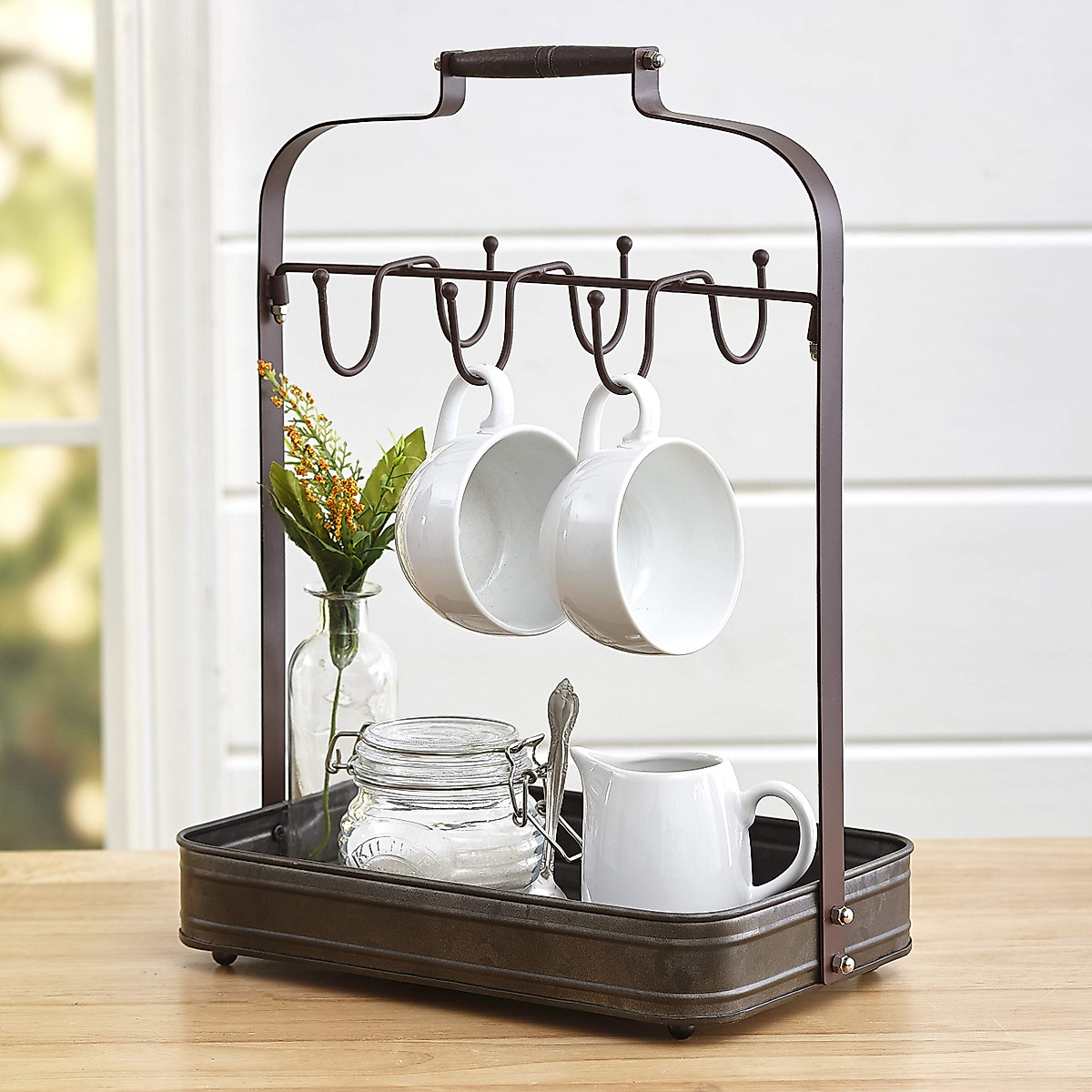 The Lakeside Collection Galvanized Metal Coffee Mug and Cup Holder with Storage Tray - Bronze