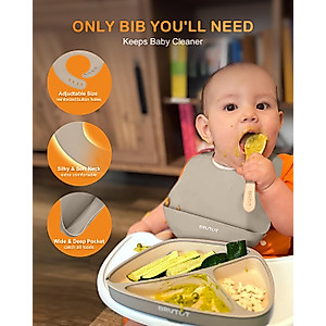 BRVTOT Baby Silicone Suction Plates and Bowls Set with Sippy Straw Snack Cup, Bib, Spoon Fork, 9 PCS Toddler Led Weaning Supplies, Feeding Dishes Set for Toddler Baby Gifts