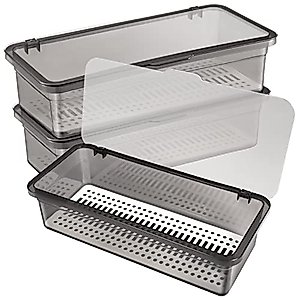 Cabilock 3Pcs Flatware Plastic Tray with Lid Kitchen Cutlery Drawer Organizer Silverware Countertop Storage Container Tableware Storage Organizer