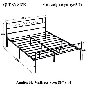VECELO Metal Platform Bed Frame Mattress Foundation with Vintage Headboard & Footboard, No Box Spring Needed, Easy Assembly, Queen, Black