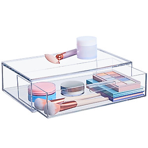 STORi Audrey Stackable Clear Plastic Organizer Drawer | 12-Inches Wide | Organize Eyeshadow Palettes, Cosmetics, and Beauty Supplies on a Vanity | Made in USA