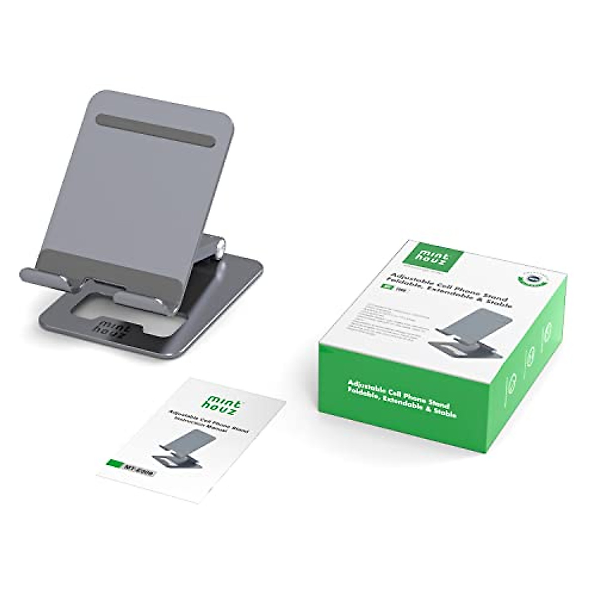 Minthouz Extendable Cell Phone Stand, Aluminium Phone Holder for Desk, Multi-Angle/Height Adjustable Phone Stand Compatible with iPhone 14 13 Pro Max Mini 12 11 and More 4.7"-7.9" Smart Phones -Gray