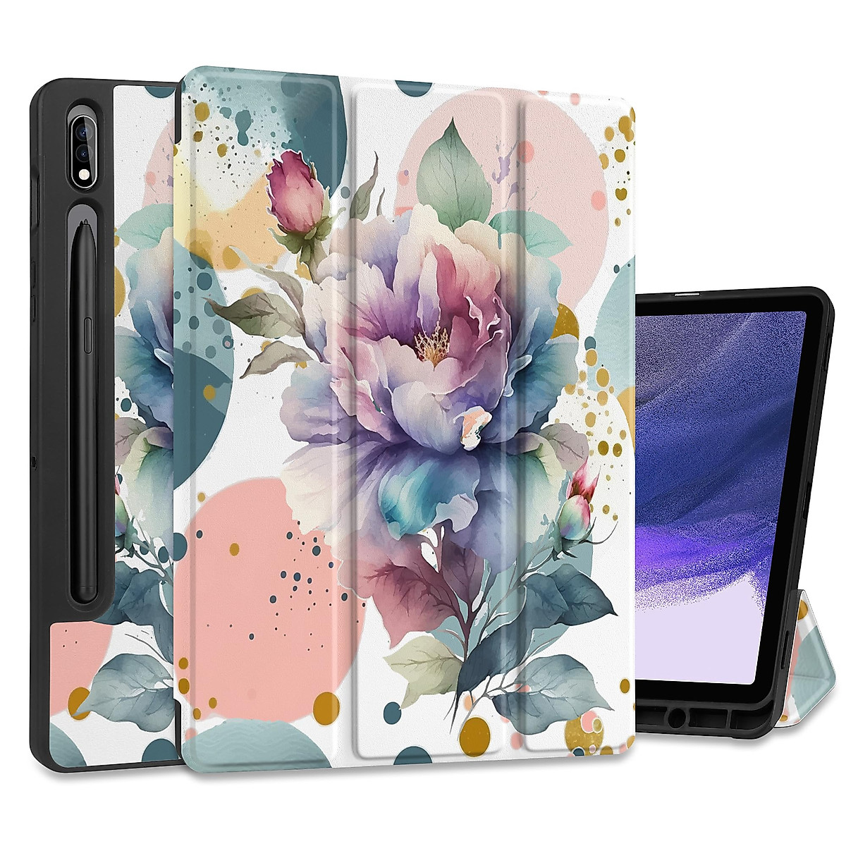 Yebiseven Case for Samsung Galaxy Tab S8 2022 & S7 2020, Shockproof Tablet Case for Samsung Tab S8/S7 11 inch with Auto Sleep/Wake & Trifold Stand & Soft TPU Back Cover, Peonies Flowers