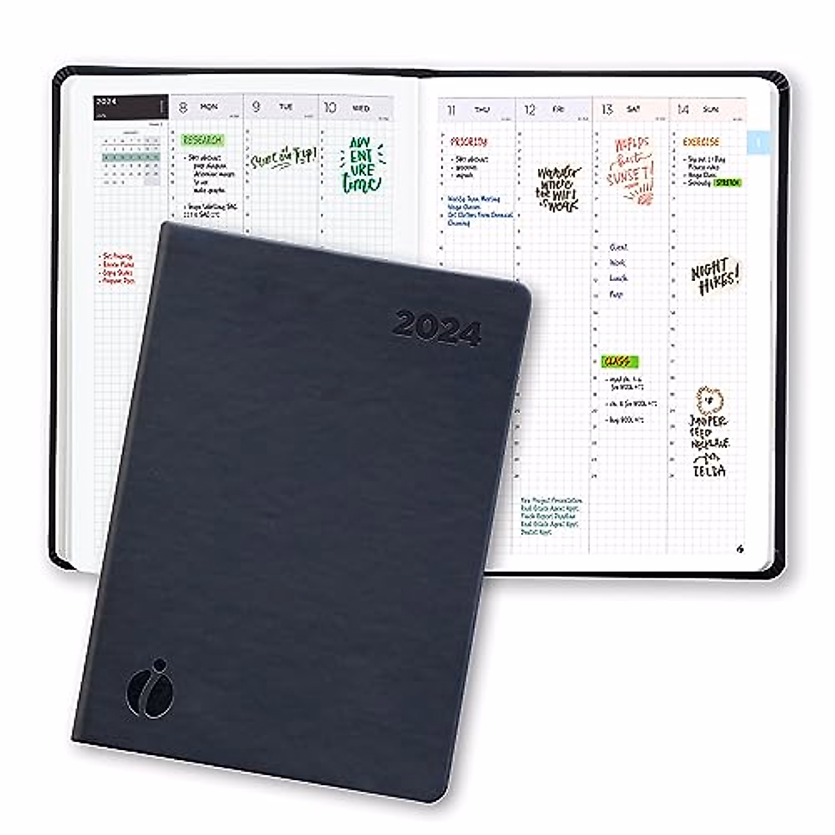 Inamio 24 Hourly Planner 2024 – 24 Hour Weekly and Monthly Appointment Book 2024 – Hardcover, Japanese Design – Minimalist Teacher Planner, Annual Planner with Time Slots – 6 x 8.5