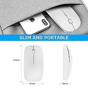 Bluetooth Wireless Mouse, Dual Mode Slim Rechargeable Wireless Mouse Silent Cordless Mouse with Bluetooth 4.0 and 2.4G Wireless, Compatible with Laptop, PC, Windows Mac Android OS Tablet (White)