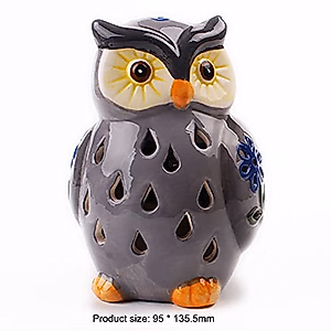 5.31in Ceramic Owl Garden Statue Figurines, LED Solar Light Lawn Lamp Yard Art Home Garden Decor