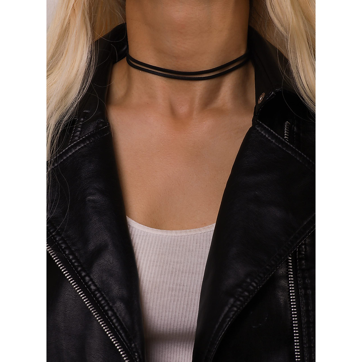 Sacina Goth Hippie Black Faux Leather Choker, Dainty Choker Necklace, Halloween Christmas New Year Jewelry Gift For Women