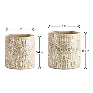 Greenaholics Ceramic Flower Pots - 6 Inch + 5 Inch Planters with Drainage Holes for Succulent Herb Indoor Decoration - Blue, Set of 2