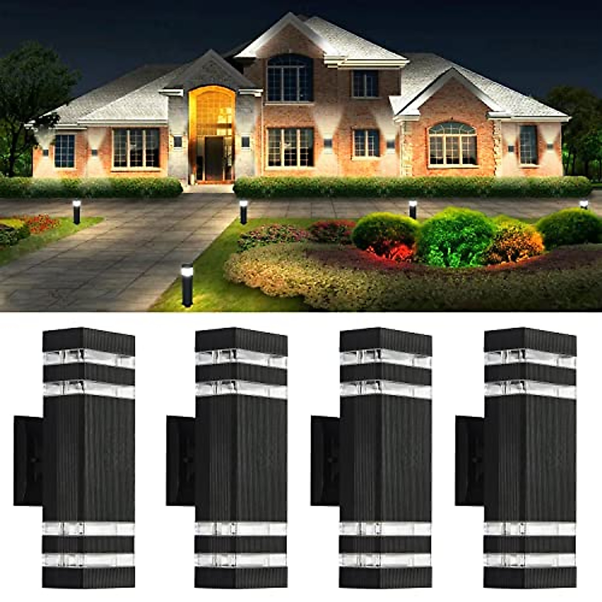 RGZZUP+Malcolm 4 Packs 14W 12inch LED Square Up&Down Wall Lights 4000K Day White Outdoor Wall Light Aluminum Body Waterproof IP65 led Porch Light for House Patio Garage Garden.