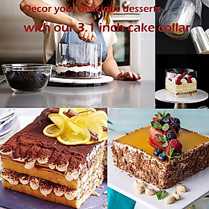 9Pack 3.15‘’ Food Rings Molds with 3 Inch Cake Collars Stainless Steel Cake Rings Round & Square Cooking Rings Mould with Pressers, Transparent Acetate Sheet Cake Rolls for Baking Pastry, Mousse Cakes