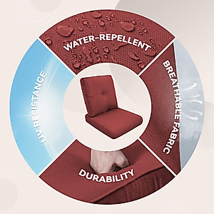 Bellefurn Patio Furniture Cushions Deep Seat Cushion & Back Cushion Replacement Thickened Cushions Water Resistant Cushions for Patio Chair Sofa Couch Outdoor Cushions 22.4in, Red(2 Set)