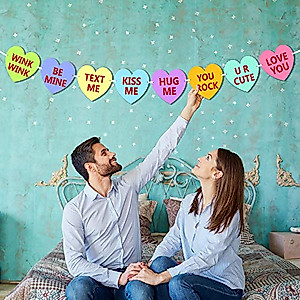 Candy Conversation Heart Valentines Day Banner Decoration,Glitter Pre-strung Garland 2pcs
