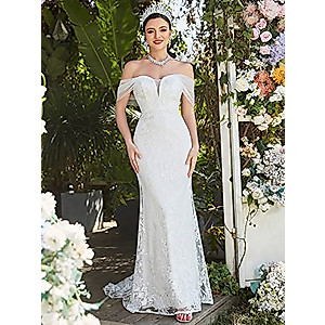 Ever-Pretty Women's V Neck Lace Maxi Mermaid Wedding Dress with Sweep Train White US4