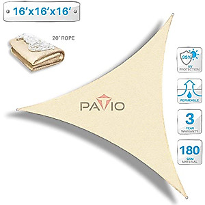Patio Paradise 16' x16'x 16' Beige Sun Shade Sail Triangle Canopy - Permeable UV Block Fabric Durable Outdoor - Customized Available