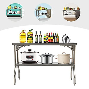 CNCEST Folding Commercial Prep Table, Heavy-Duty Stainless Steel Worktable Workstation with 1102.3lbs, Kitchen Serving Island Work Table for Families, Restaurants, Canteens