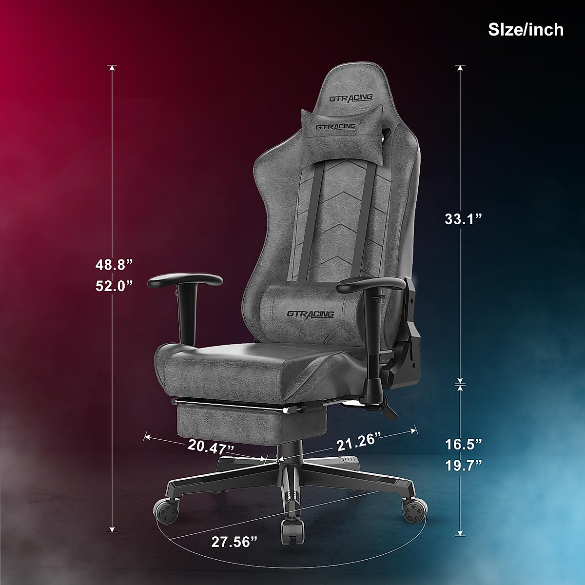 GTRACING Gaming Chair with Footrest Big and Tall Office Executive Chair Heavy Duty Adjustable Recliner with Headrest Lumbar Support Cushion Desk Chair (Dark Gray)