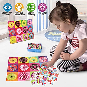 LELEMON Puzzles for Kids Ages 4-8,Donut Puzzle 100 Piece Puzzles for Kids in a Metal Box, Educational Kids Puzzles Jigsaw Puzzles 100 Piece Puzzle Games Puzzle Toys for Girls and Boys