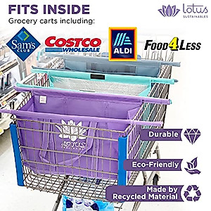 Lotus Trolley Bag -Lrg Club Cart Version-w/LRG COOLER Bag & Egg/Wine holder! Reusable Grocery Cart Bags sized for COSTCO, SAMS, ALDI, HEB & BJ. Eco-friendly 3-Bag Grocery totes