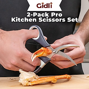 Kitchen Shears by Gidli - Lifetime Replacement Warranty- Includes Seafood Scissors As a Bonus - Heavy Duty Stainless Steel All Purpose Ultra Sharp Utility Scissors