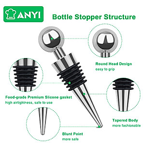 2 Pack Wine Bottle Stopper Reusable Wine Stoppers for Beverage Bottles Wine Stopper Decorative Bottle Stoppers for Bar, Holiday Party, Wedding and Gifts