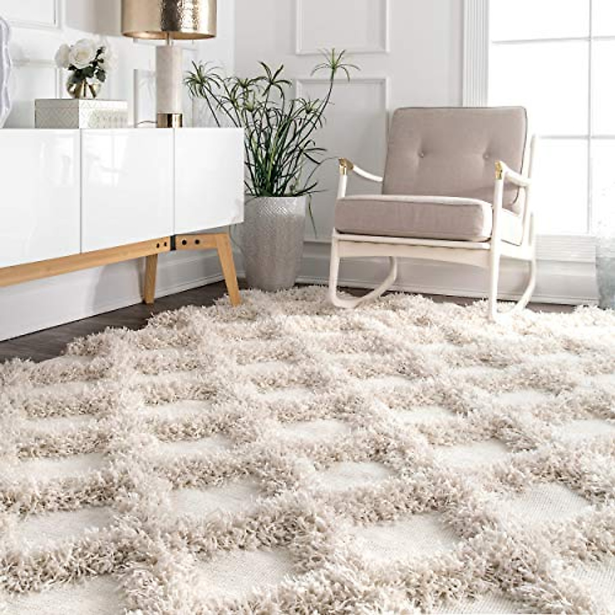 nuLOOM Francene Diamond Trellis Shag Area Rug, 5' x 8', Ivory