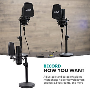 Movo iPhone Podcast Equipment Bundle for 2-2X Pro Condenser Podcast Microphone, 2X Studio Monitor Headphones, 2X Pop Filter, 2X Tabletop Mic Stand, Lightning Interface for iPhone, iPad, iOS