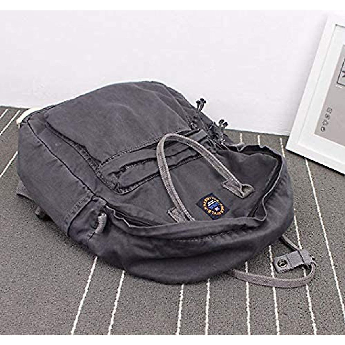 Womens Denim Backpack Purse Teen Girls Casual Style Lightweight Canvas Backpack School Bag Travel Daypack (Navy)