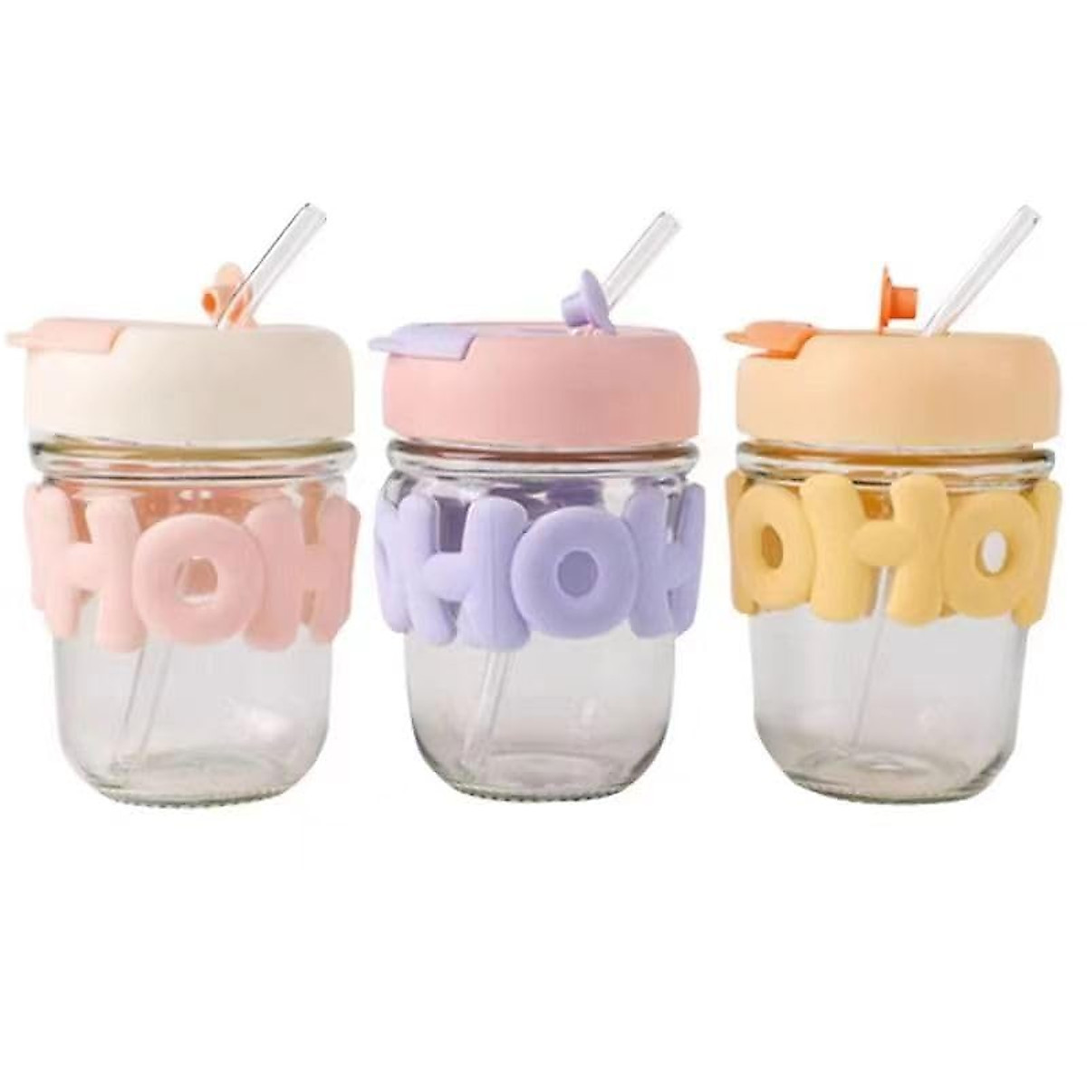 Glass cups, mugs, coffee cups and teacups for home use, exquisite cups, household items, mugs, double drinking straw glasses, simple and portable alphabet water cups, high-value coffee cups for girls,