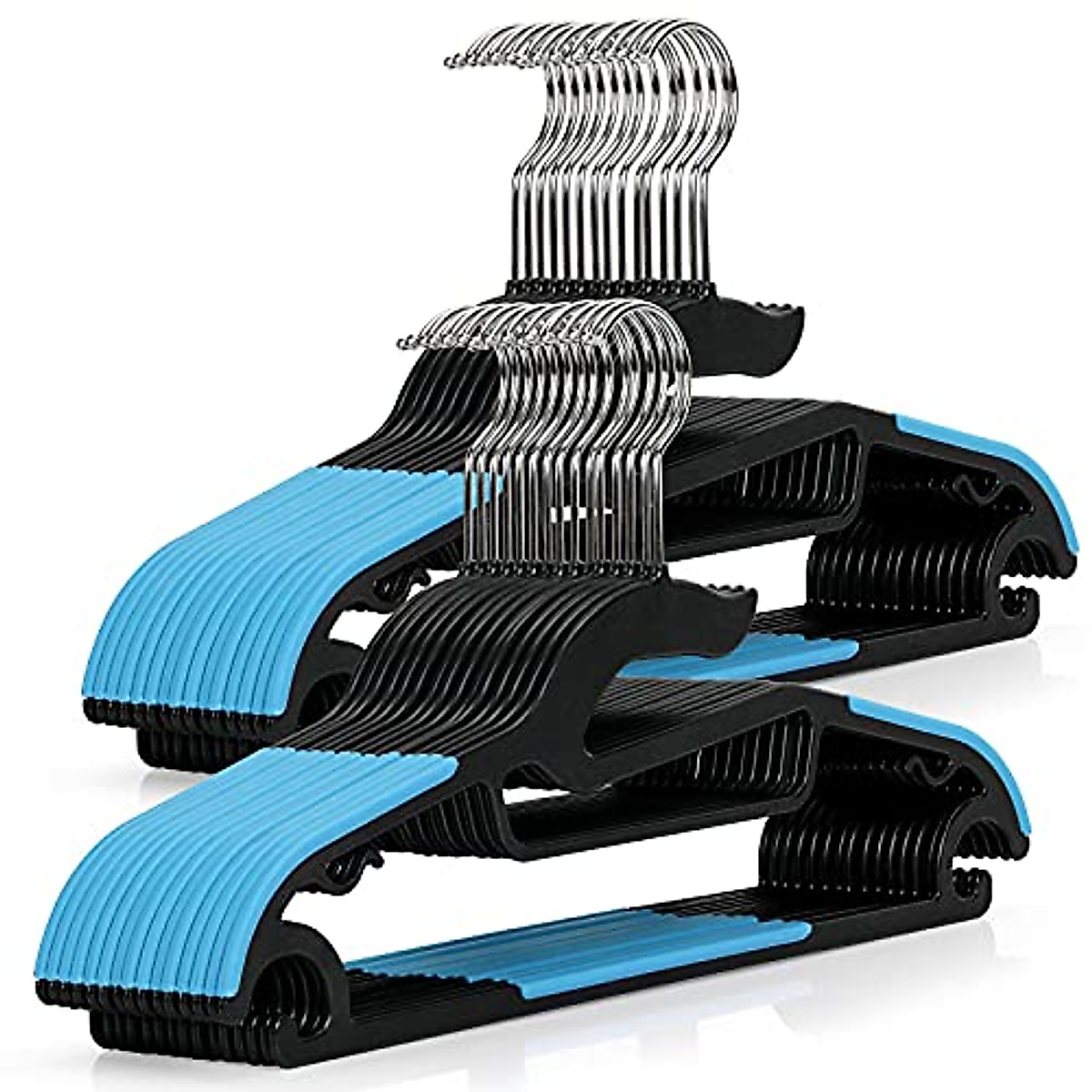 Tinfol 30PC Plastic Hangers Space Saving Clothes Hangers, Dry Wet Hangers with Blue Non-Slip Pads Clothes - Suit Hangers Heavy Duty Coat Hanger Perfect for Cloth,Underwear, Pants, Shirts and Sweaters