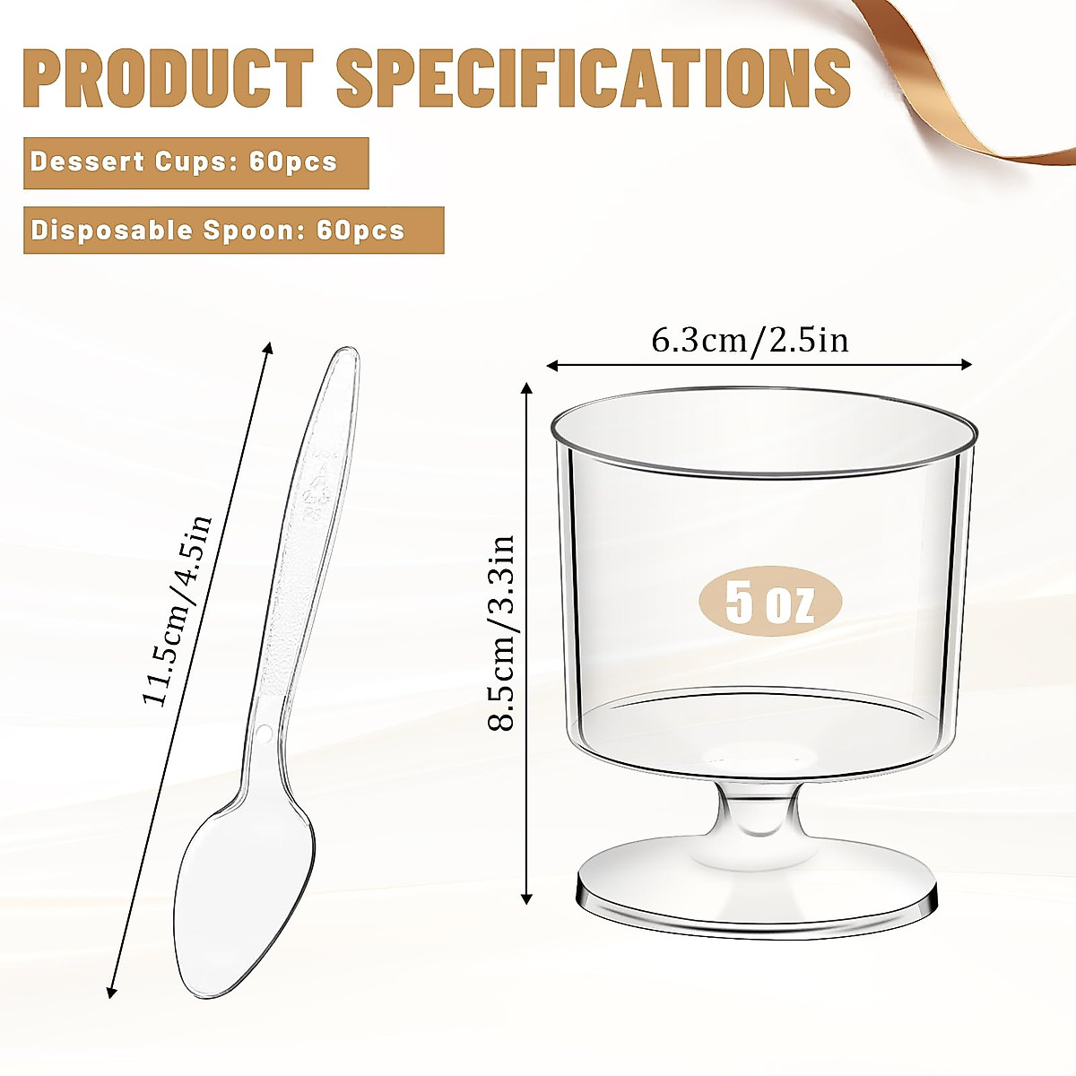 120 Pcs Dessert Cups with Spoons 60 Pcs 5 OZ Mini Clear Plastic Dessert Parfait Cup 60 Pc Spoons for Party Small Round Serving Goblet Wine Shot Disposable Fruit Ice Cream Mousse Pudding Appetizer Bowl
