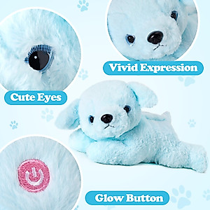 Glow Guards 15'' Blue Light up Puppy Dog Stuffed Animal Soft Plush Toy Pillow with LED Night Lights Glow Bedtime Pal Christmas Children's Day Birthday Gifts for Toddler Kids