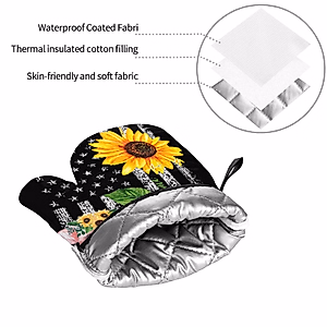 Oven Mitts and Pot Holders Sets Farmhouse Sunflower Pig American Flag Kitchen Microwave Gloves and Hot Pads Potholders with Cotton Liner Grip Cooking Mitts for Baking Cooking Grilling BBQ