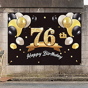 PAKBOOM Happy 76th Birthday Banner Backdrop - 76 Birthday Party Decorations Supplies for Men - Black Gold 4 x 6ft