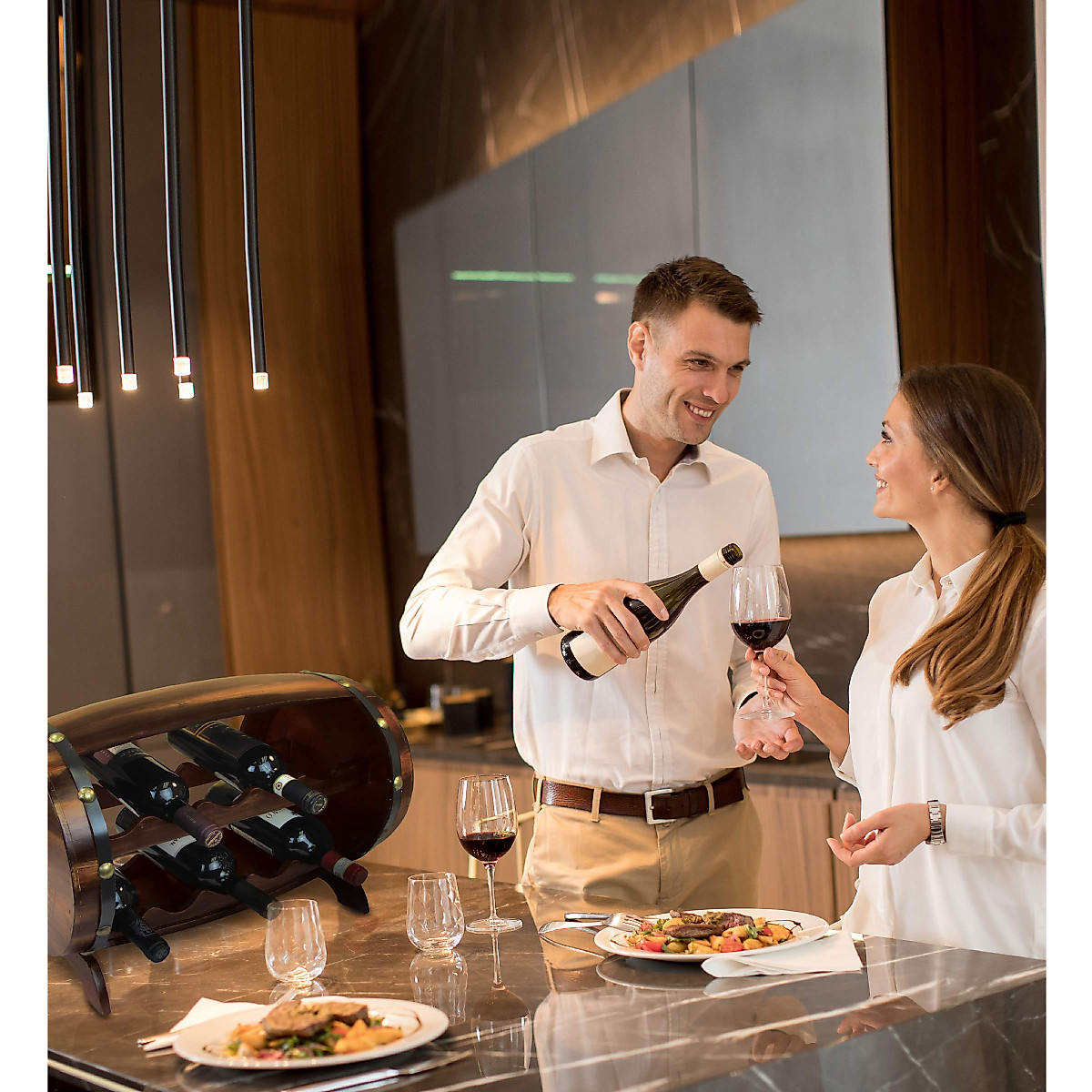 Puzzled Napoleon Wine Rack - Freestanding Wooden Barrel Wine Holder for 10 Wine Bottles, Bottle Rack Floor Stand, Table Top, Rustic Countertop Wine Storage Shelf Organizer for Wine Bar & Home Decor