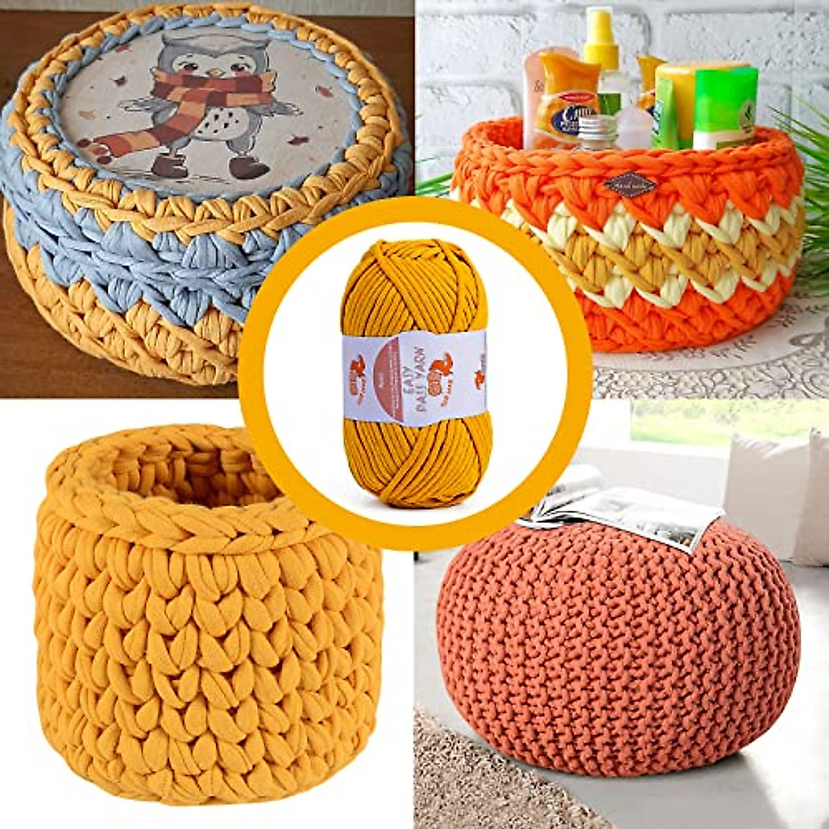 Fedmut Yarn for Crocheting -200g Beginners Chunky Cotton Yarn Easy-to-See Stitches Thick Worsted Yarn for Knitting Craft -Yellow