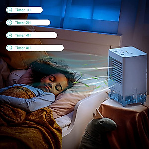 Portable Air Conditioner, Rechargeable Evaporative Air Cooler, 800 ML Water Tank, 5000mAh Battery Operated with Cooling and 3 Speeds Function, Personal Air Cooler for Home Office and Room